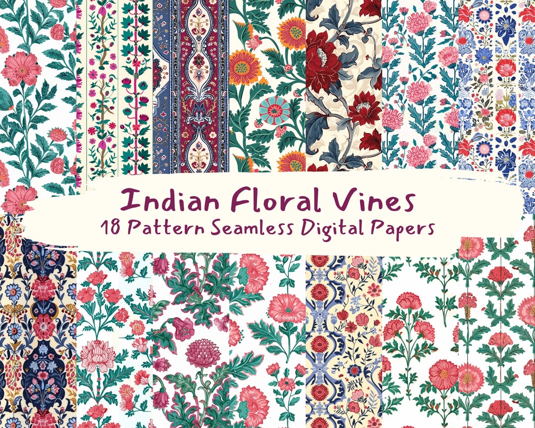 Indian Floral Vines Pattern Seamless Digital Papers - Printable ...