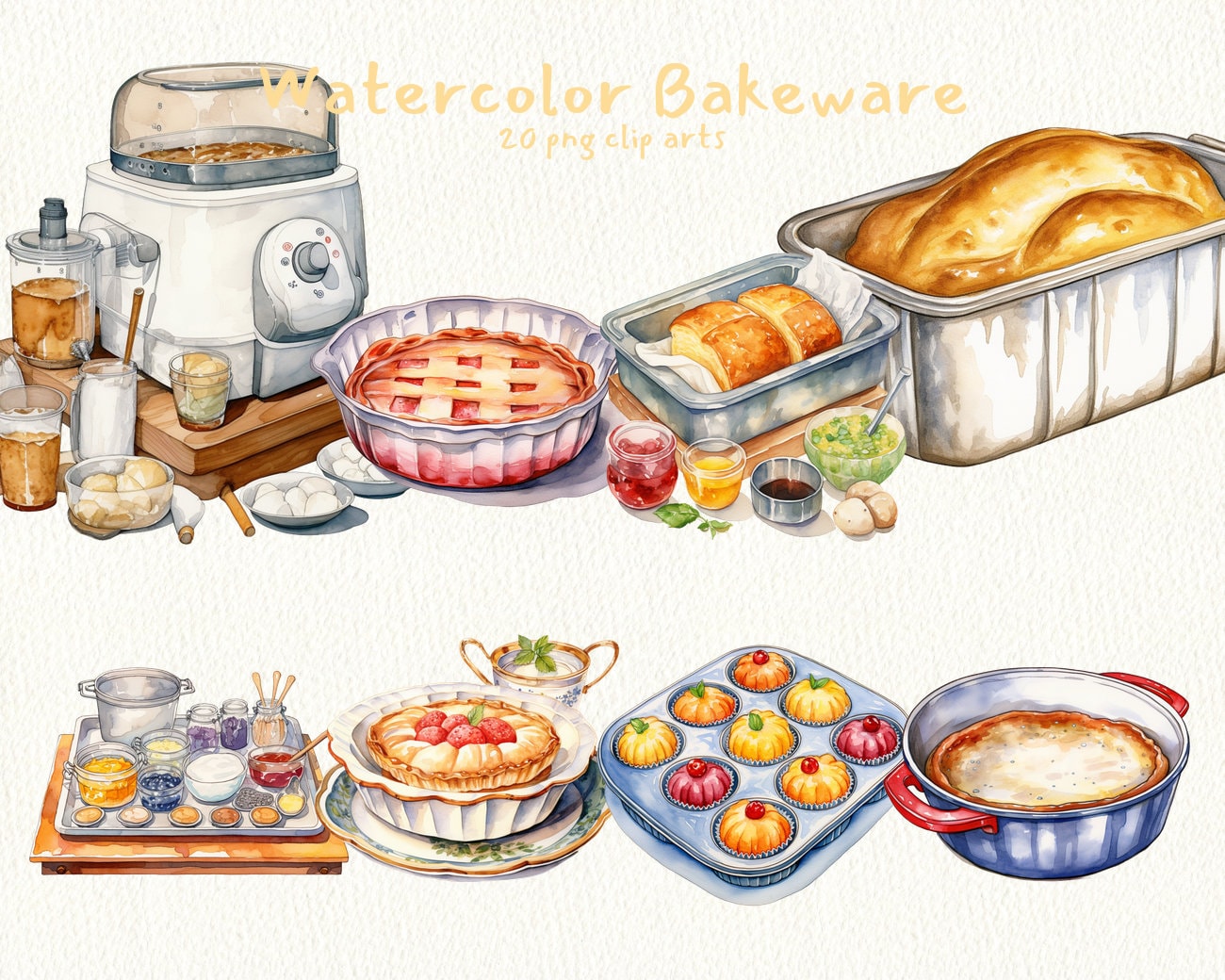 Watercolor Bakeware Digital Printable Clip Art Graphics in - Etsy