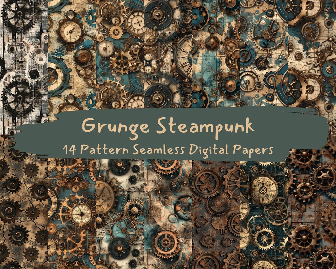 Grunge Steampunk Pattern Seamless Digital Papers - Printable Scrapbook ...