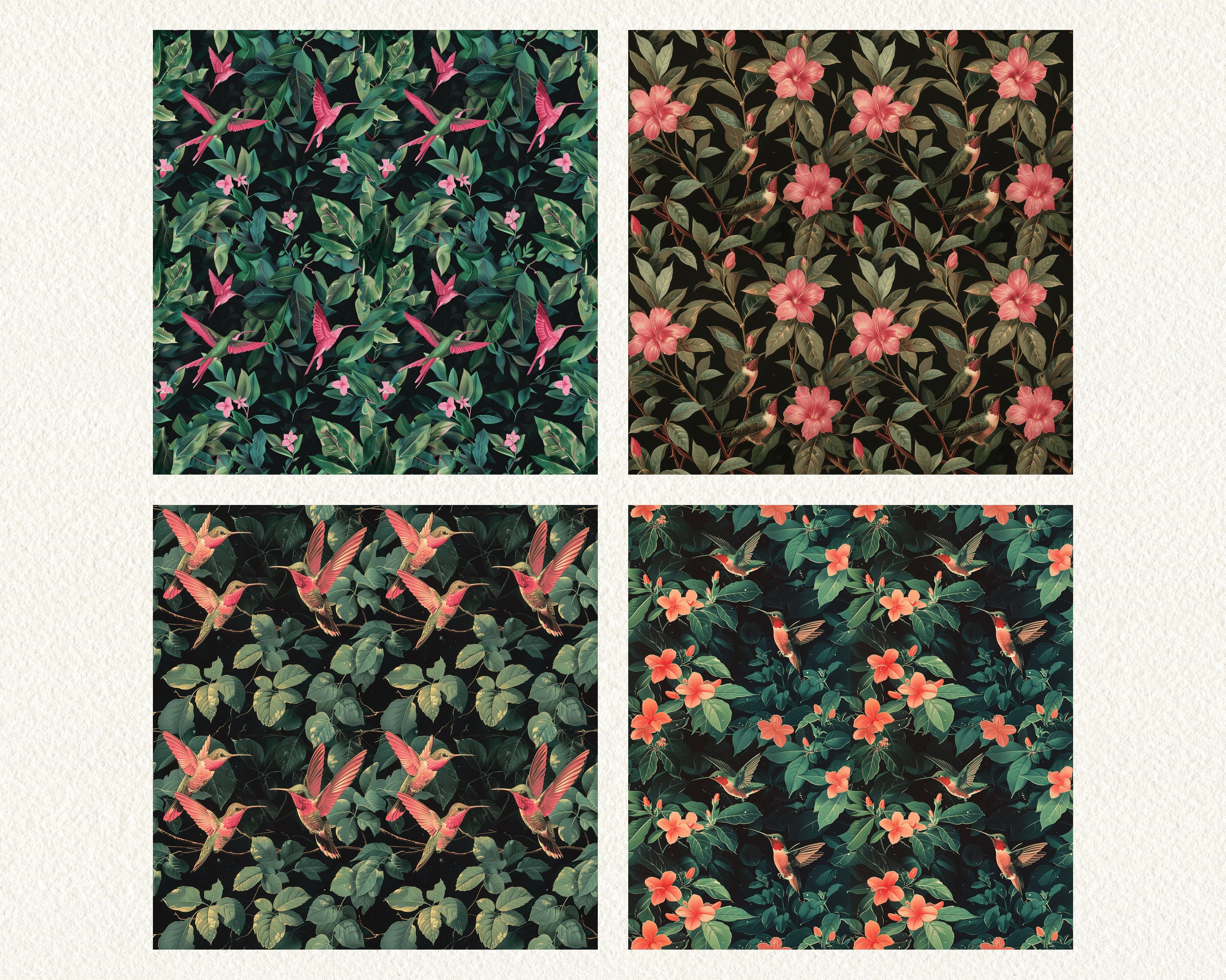 Mid-century Hummingbirds Pattern Seamless Digital Papers Printable ...