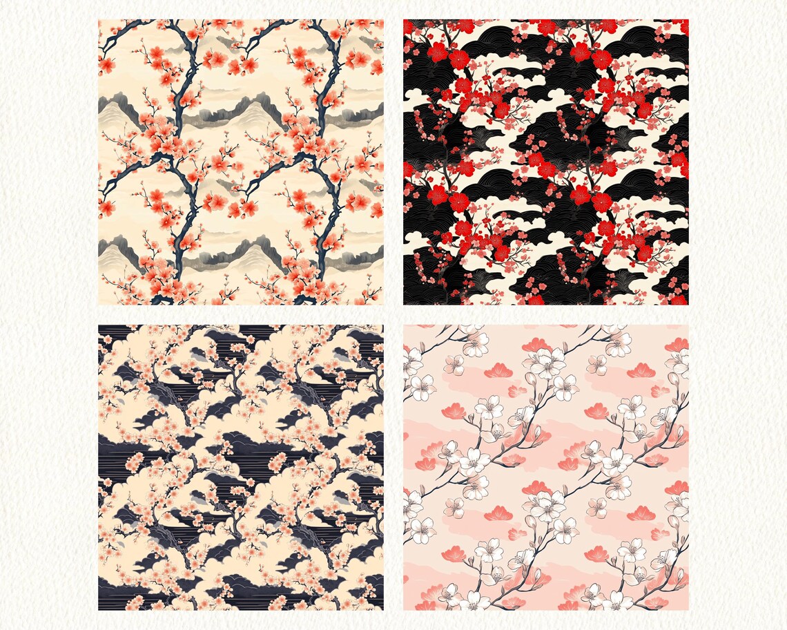 Japanese Floral Pattern Seamless Digital Papers - Printable Scrapbook ...