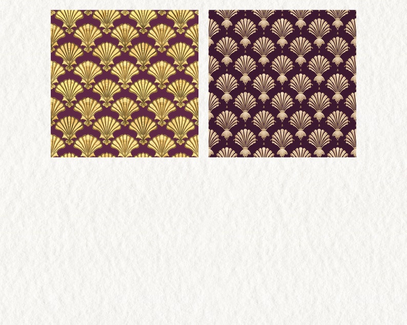 Ornamental Shells Art Deco Pattern Seamless Digital Papers - Printable ...