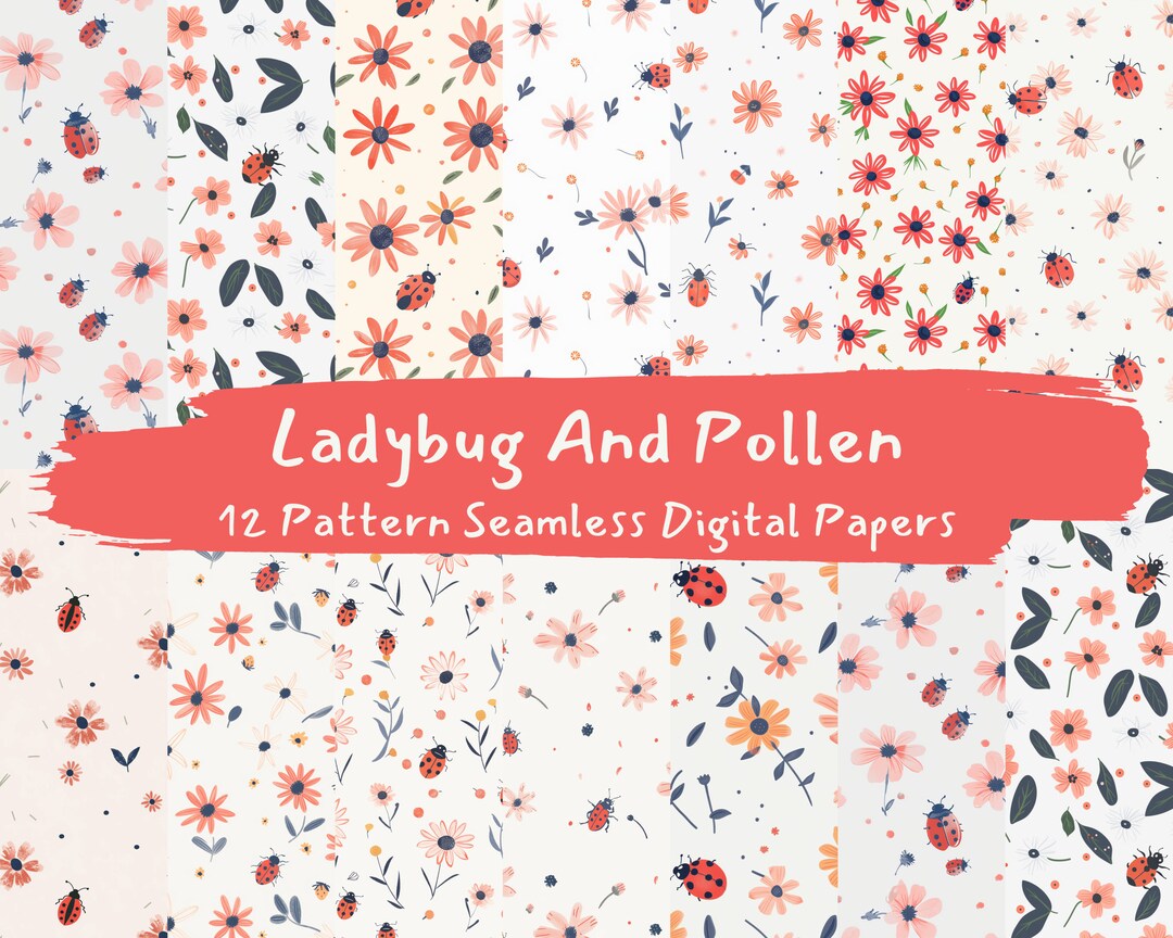 Ladybug and Pollen Pattern Seamless Digital Papers - Printable ...