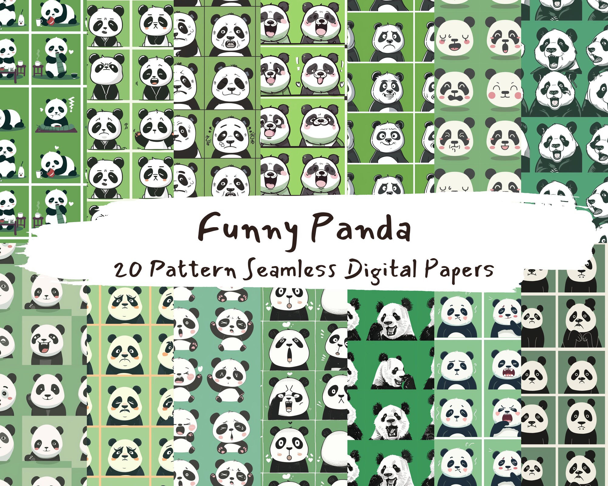 Funny Panda Pattern Seamless Digital Papers Printable Scrapbook Paper ...