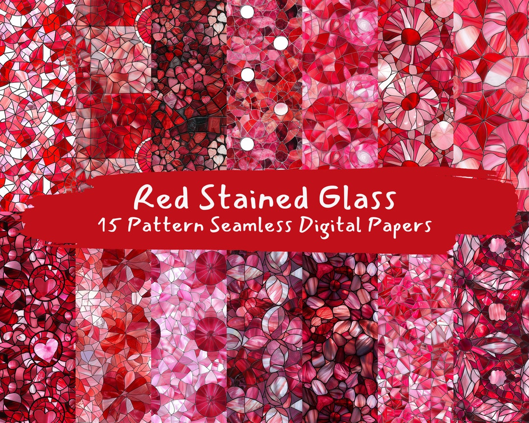 Red Stained Glass Pattern Seamless Digital Papers - Printable Scrapbook ...