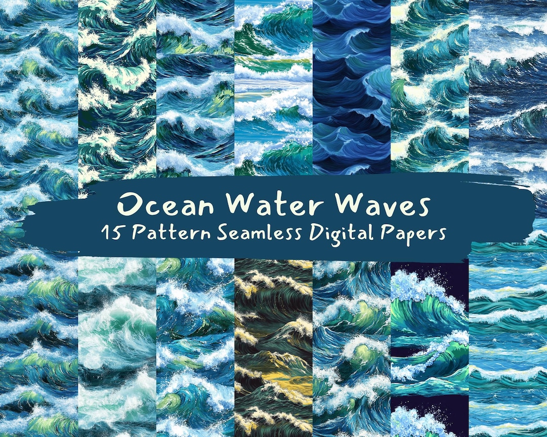 Ocean Water Waves Pattern Seamless Digital Papers - Printable Scrapbook ...