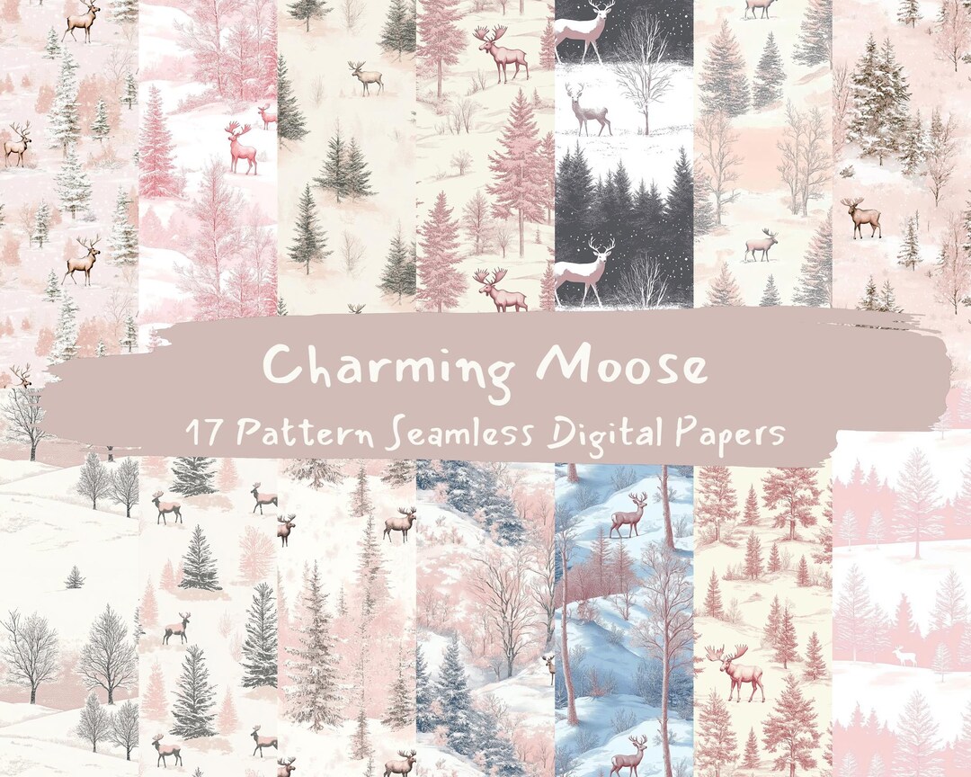Charming Moose Pattern Seamless Digital Papers - Printable Scrapbook ...