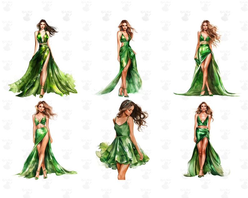 Glam Girl in Green Digital Printable Clipart Bundle in PNG Format ...