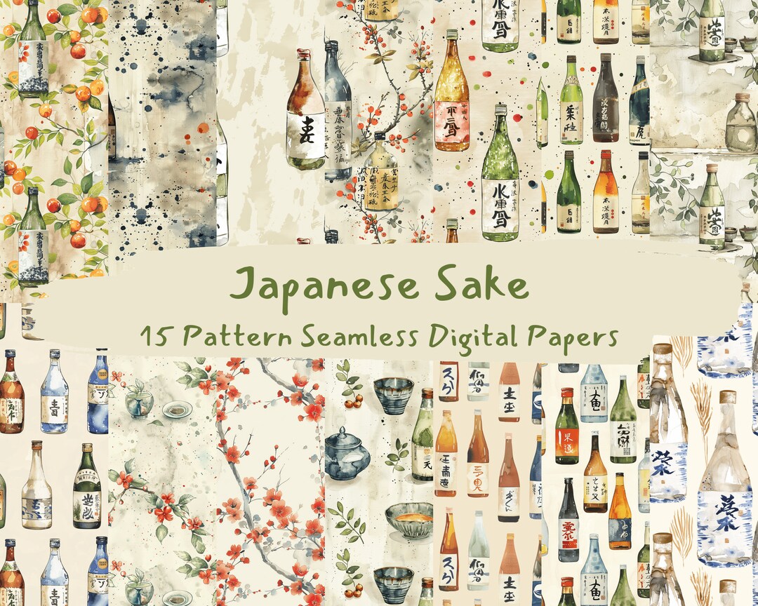 Japanese Sake Pattern Seamless Digital Papers - Printable Scrapbook ...