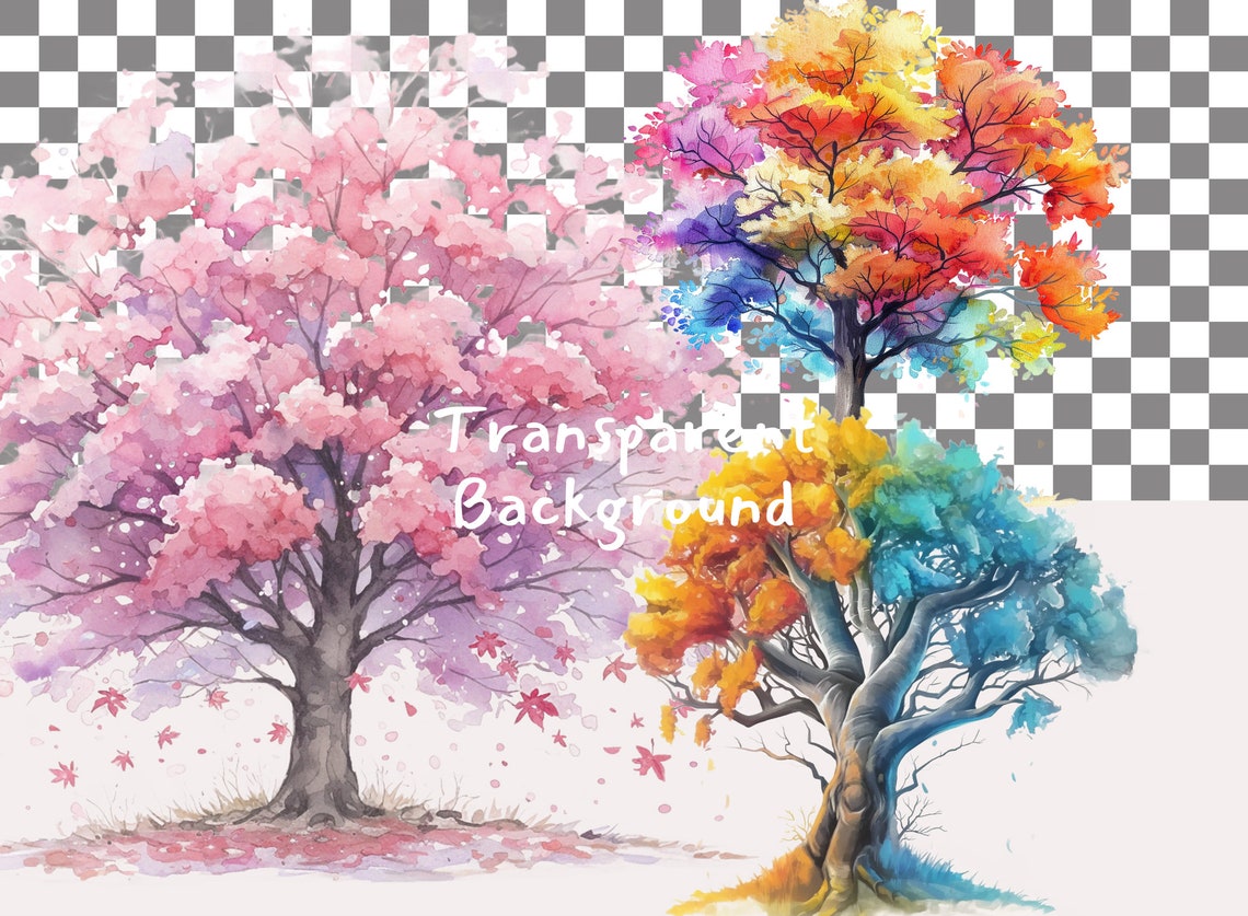 Watercolor Trees Printable Clipart, Png Format, Transparent Background ...