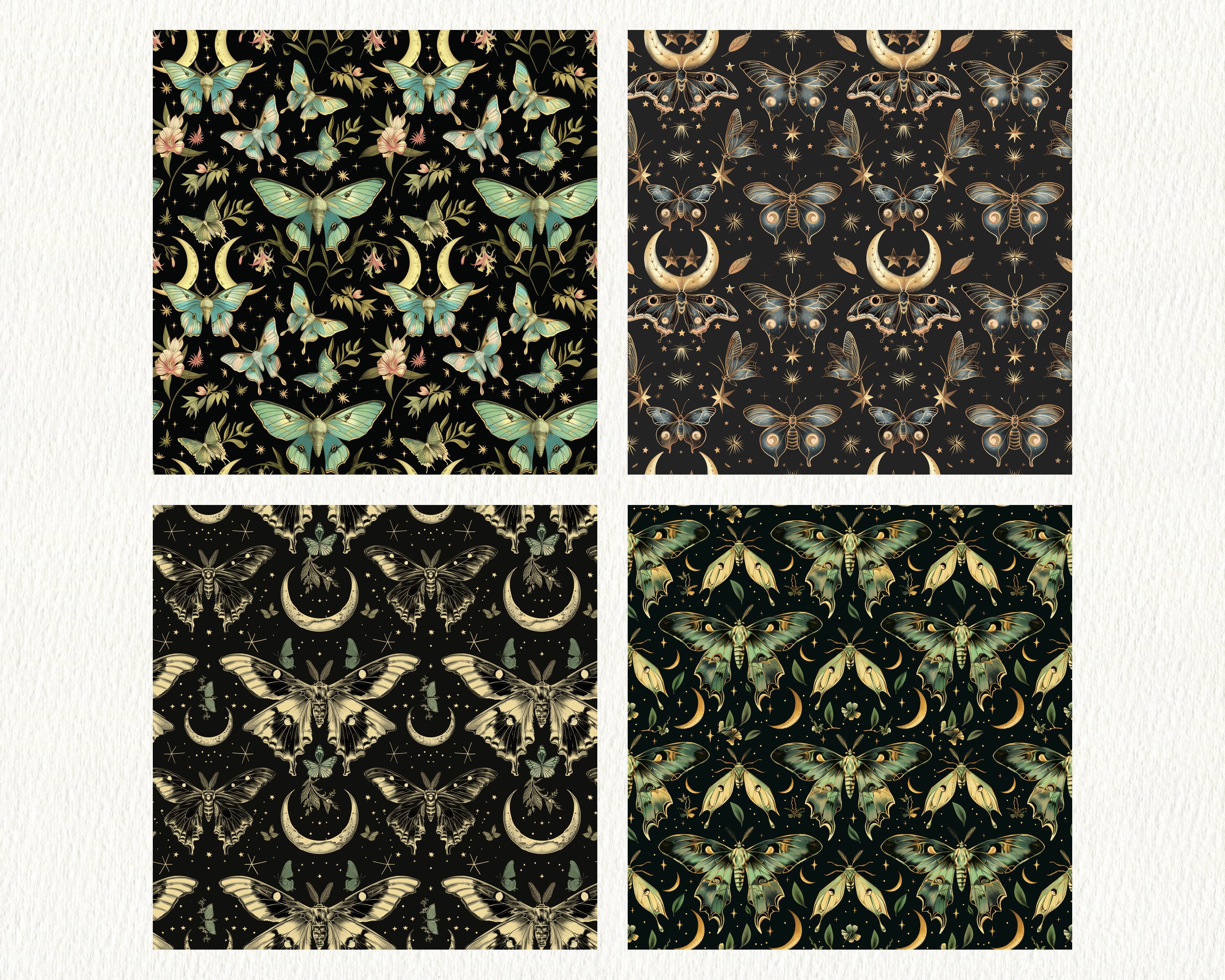 Luna Moth, Moon Pattern Seamless Digital Papers Printable Scrapbook ...