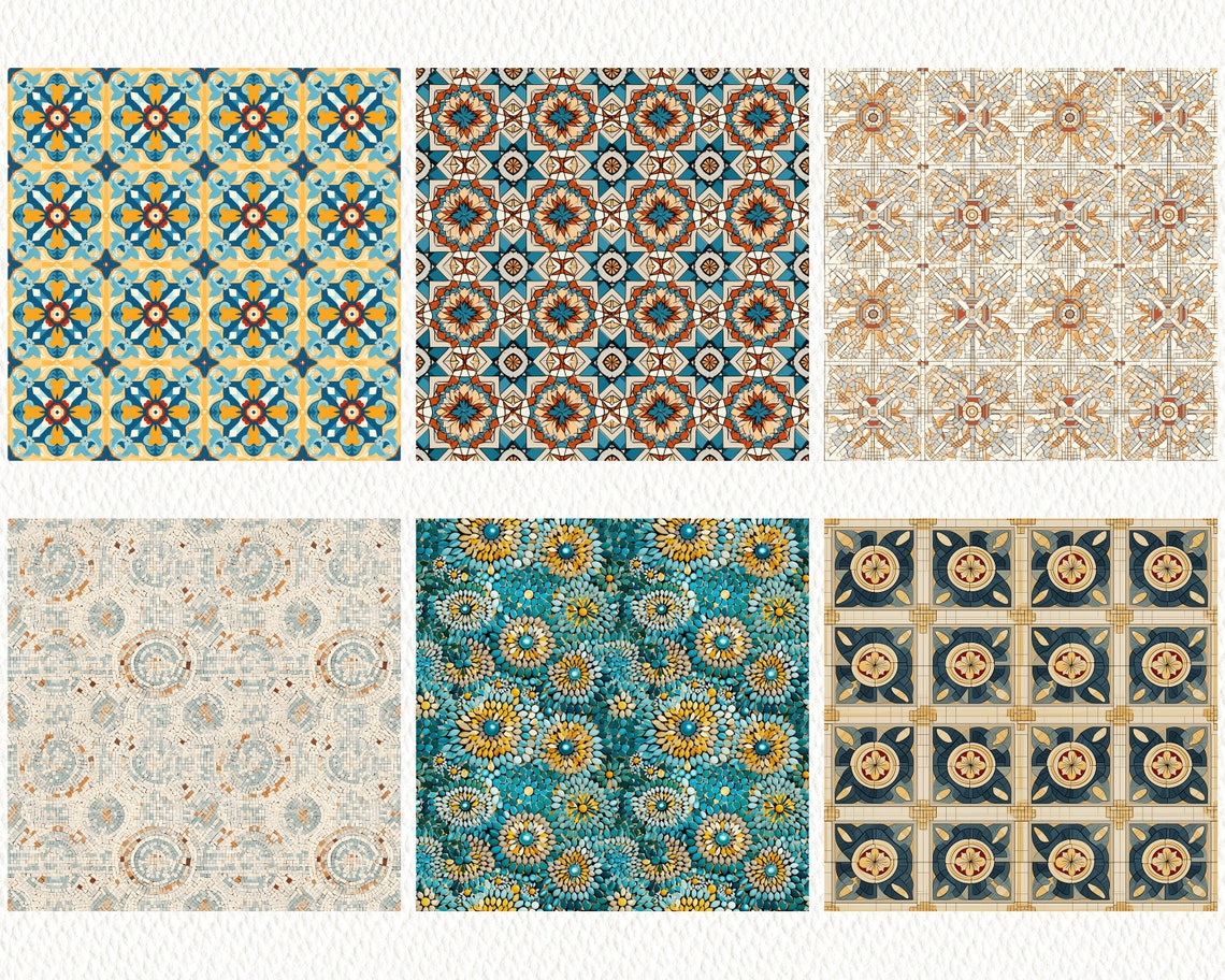 Artisanal Mosaic Pattern Seamless Digital Papers - Tile Patterns ...