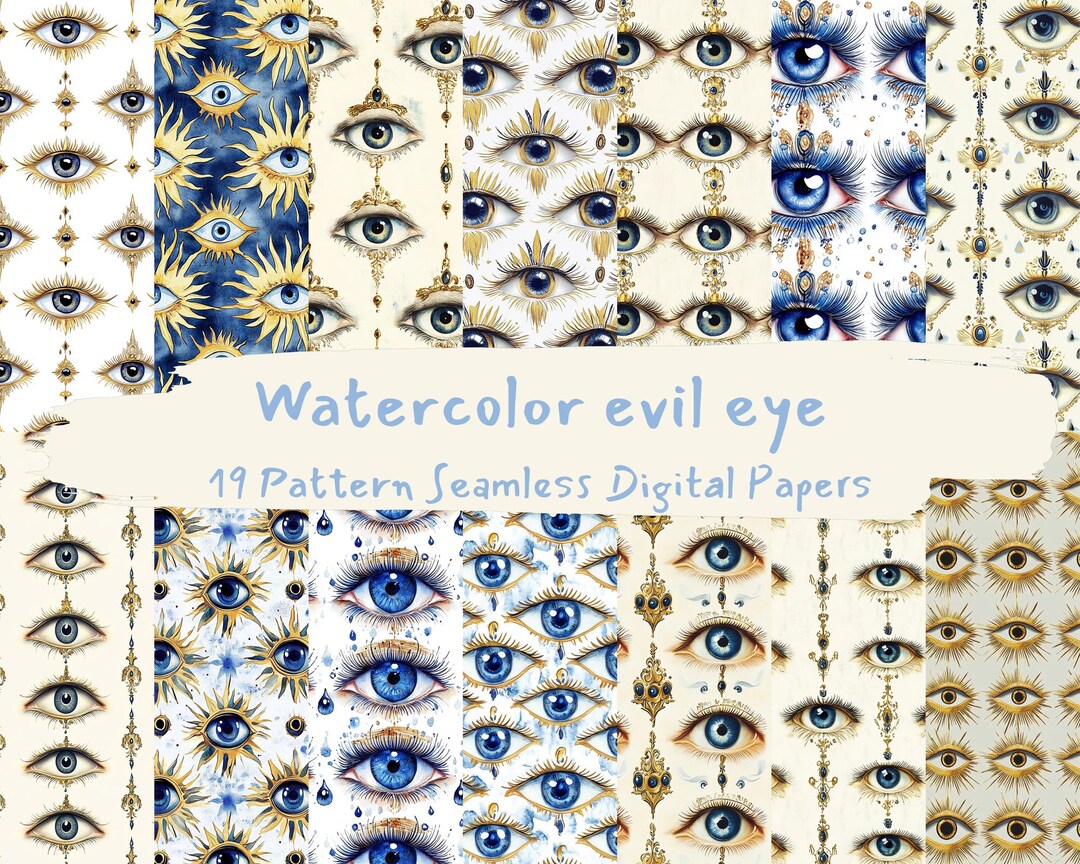 Watercolor Evil Eye Pattern Seamless Digital Papers - Printable ...