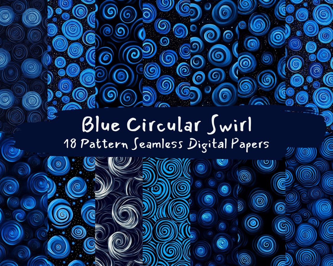 Blue Circular Swirl Pattern Seamless Digital Papers - Printable ...