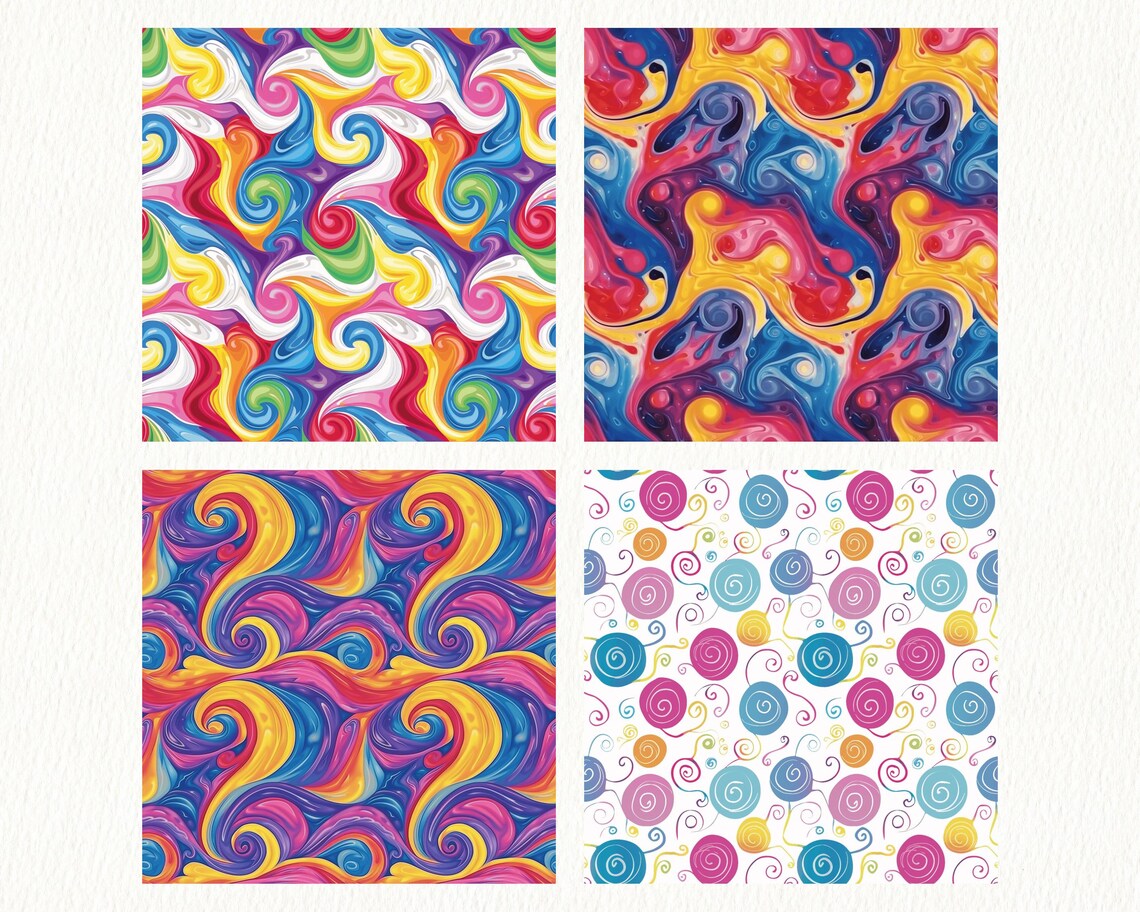 Rainbow Swirls Pattern Seamless Digital Papers - Printable Scrapbook ...