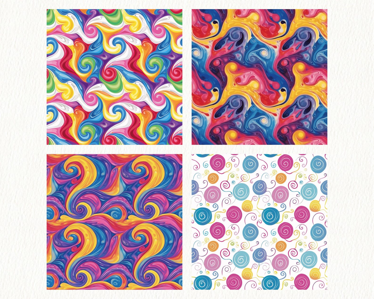 Rainbow Swirls Pattern Seamless Digital Papers - Printable Scrapbook ...