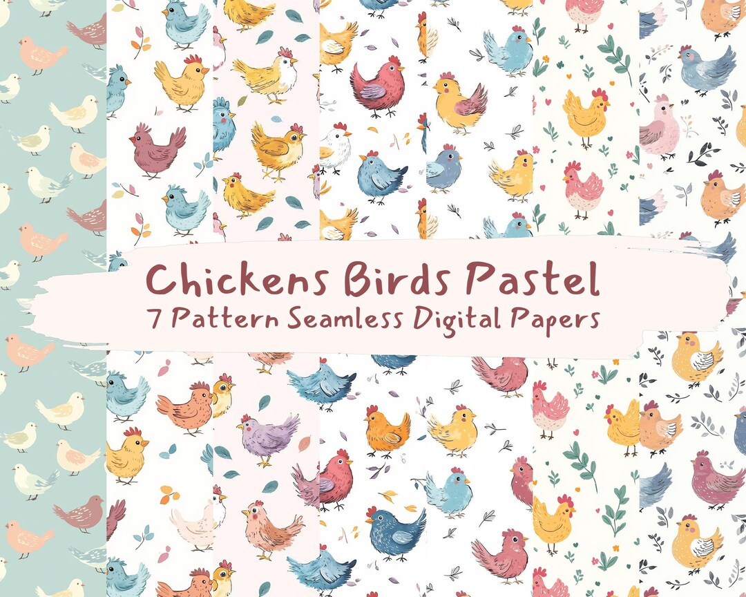 Chickens Birds Pastel Pattern Seamless Digital Papers - Printable ...
