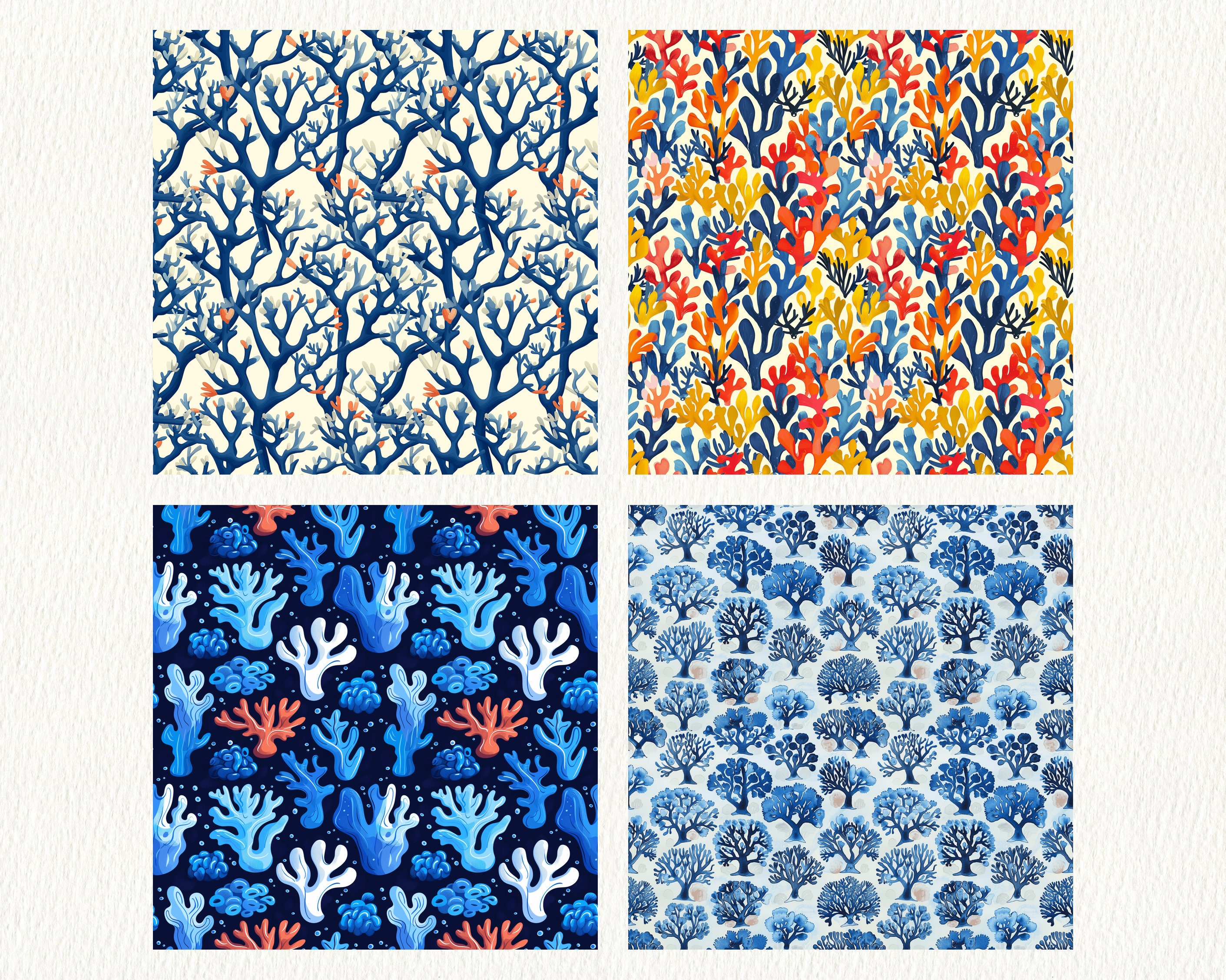 Blue Playful Coral Pattern Seamless Digital Papers - Printable ...