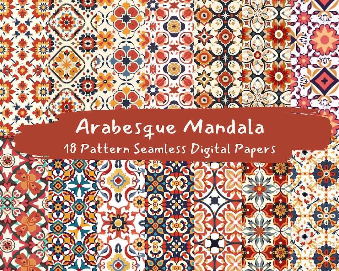 Arabesque Mandala Pattern Seamless Digital Papers - Printable Scrapbook ...