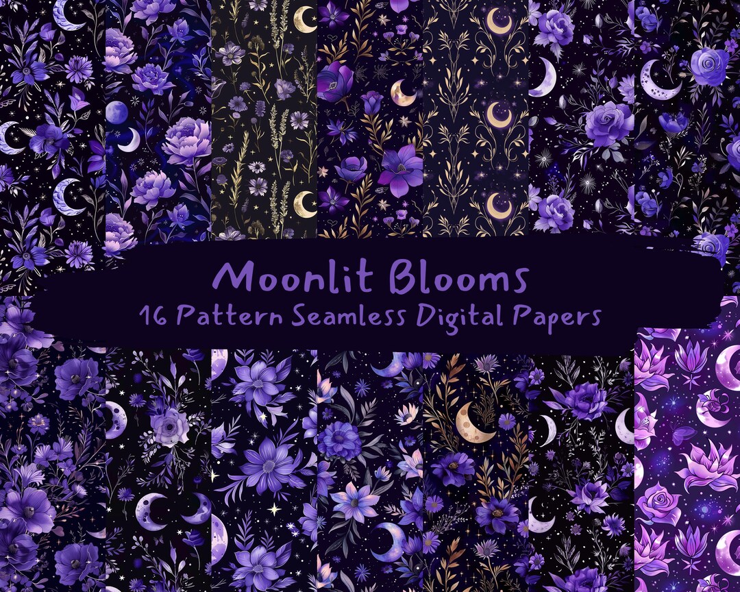 Moonlit Blooms Pattern Seamless Digital Papers - Printable Scrapbook ...