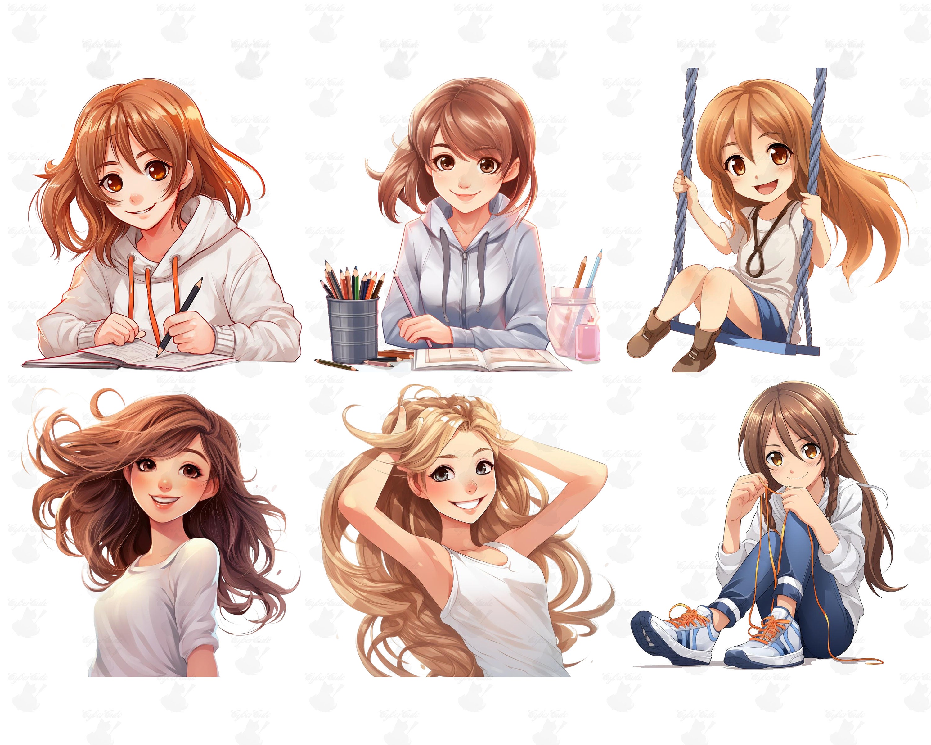 Teen Girl Cartoon Digital Clipart Bundle in PNG Format Transparent ...