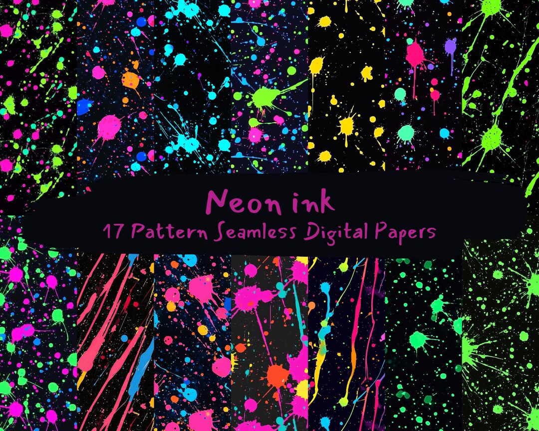 Neon Ink Pattern Seamless Digital Papers - Printable Scrapbook Paper ...