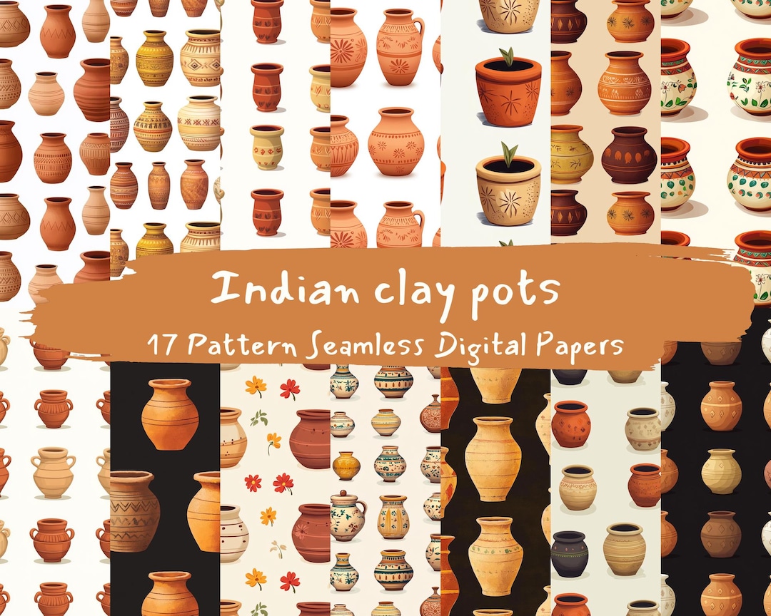 Indian Clay Pots Pattern Seamless Digital Papers - Printable Scrapbook ...