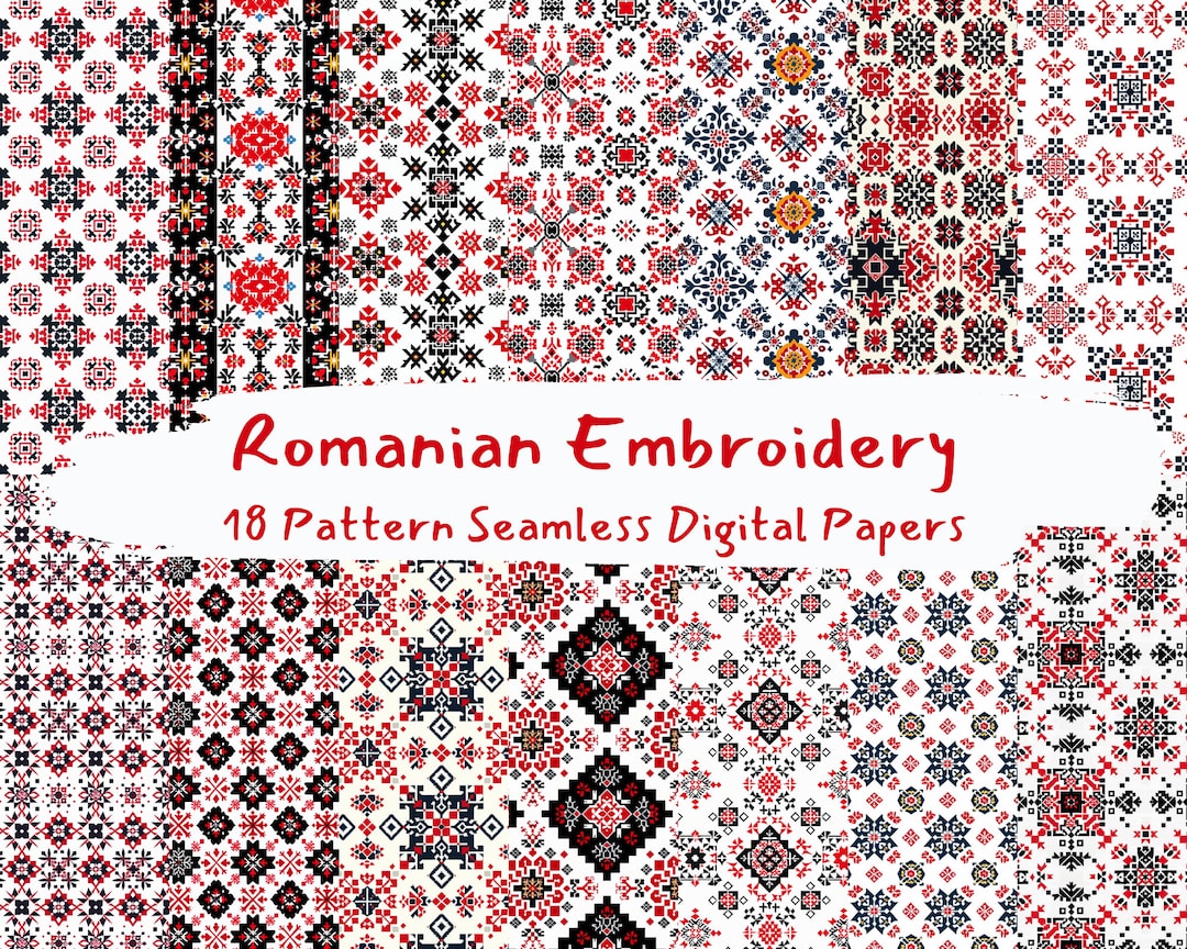 Romanian Embroidery Pattern Seamless Digital Papers - Printable ...