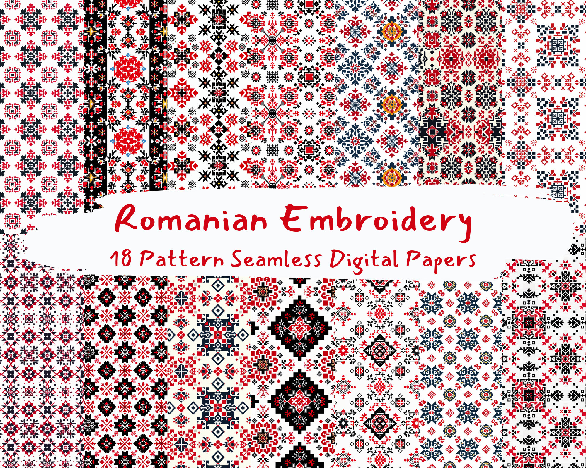 Romanian Embroidery Pattern Seamless Digital Papers - Etsy