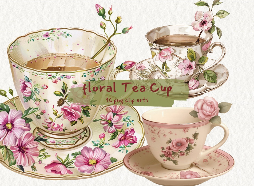 Floral Tea Cup Printable Clipart, Png Format, Transparent Background ...