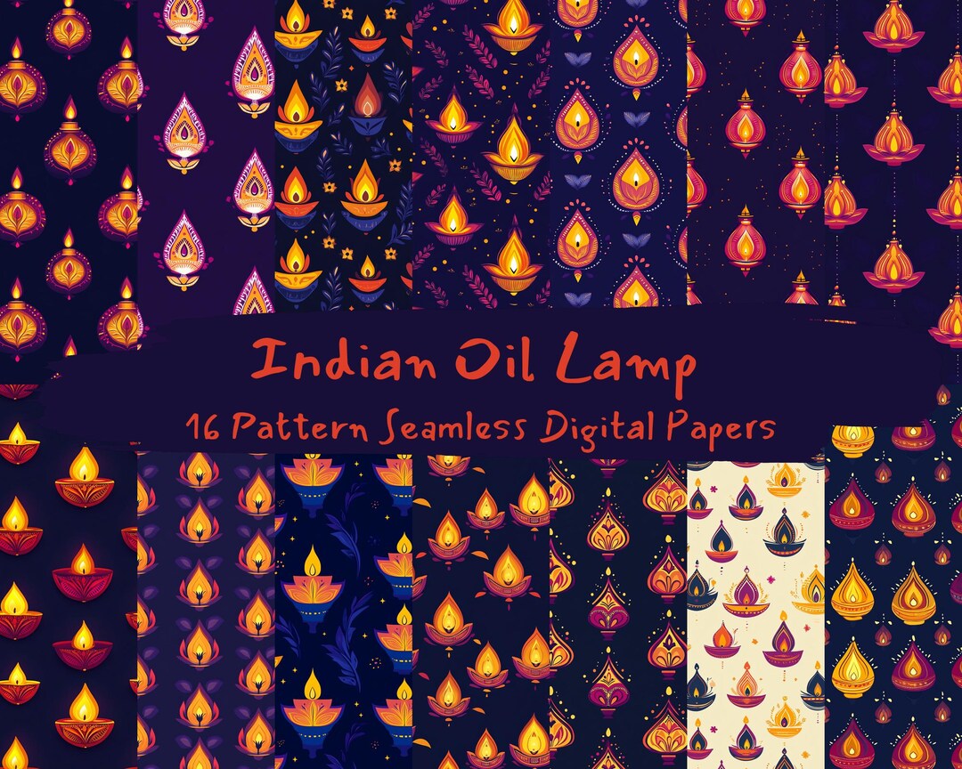 Indian Oil Lamp Pattern Seamless Digital Papers - Printable Scrapbook ...