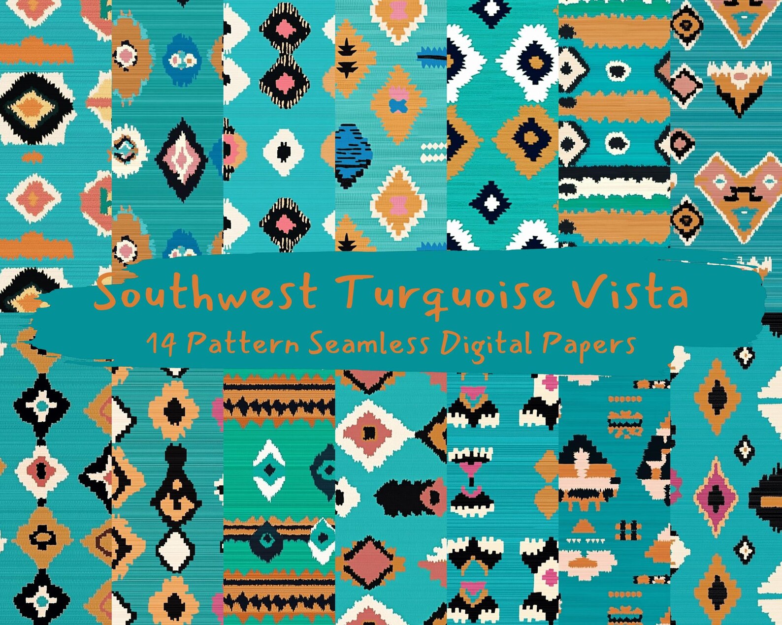 Southwest Turquoise Vista Pattern Seamless Digital Papers - Printable ...