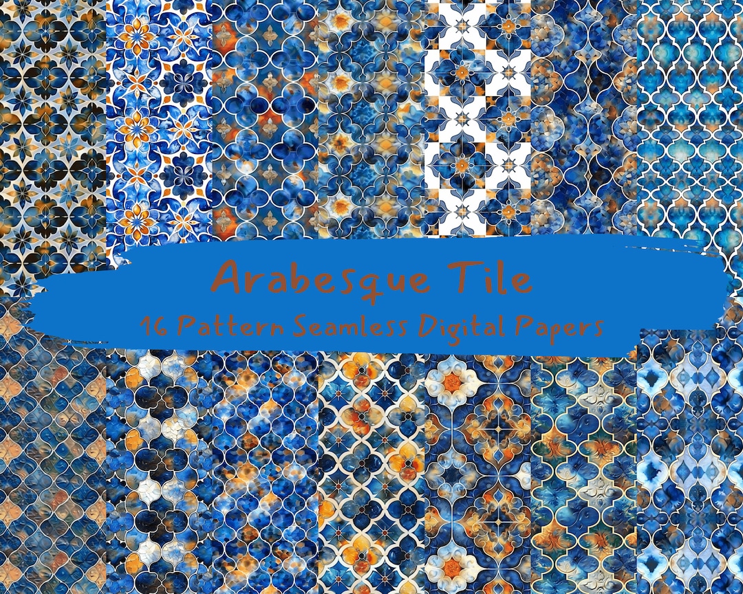 Arabesque Tile Pattern Seamless Digital Papers - Printable Scrapbook ...