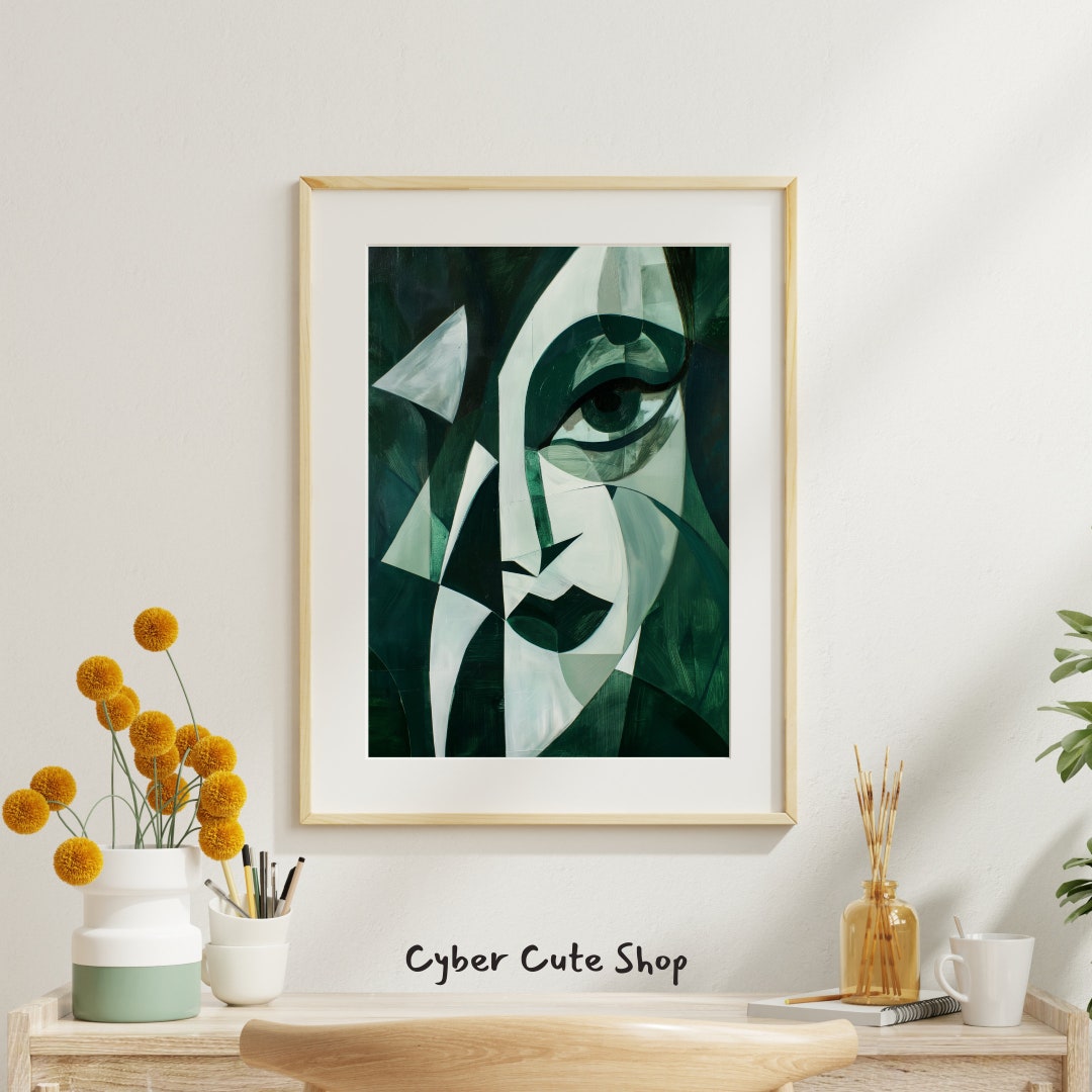 Picasso Style Green Abstract Eye Wall Art - Vibrant Digital Art ...