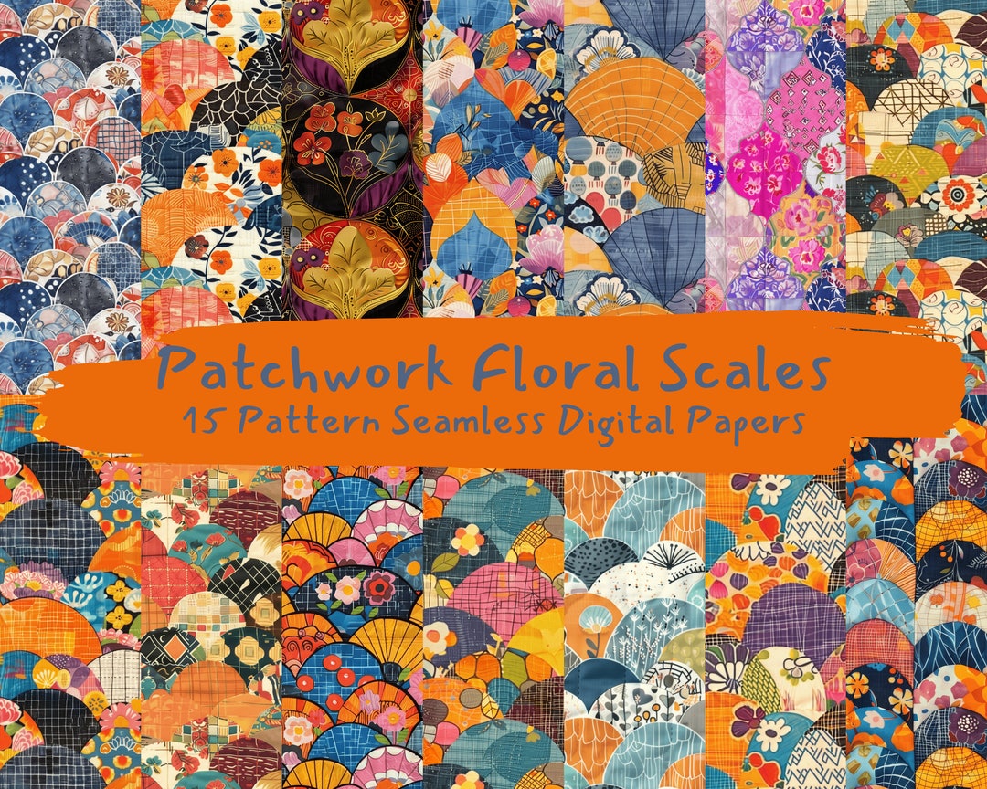 Patchwork Floral Scales Pattern Seamless Digital Papers - Printable ...