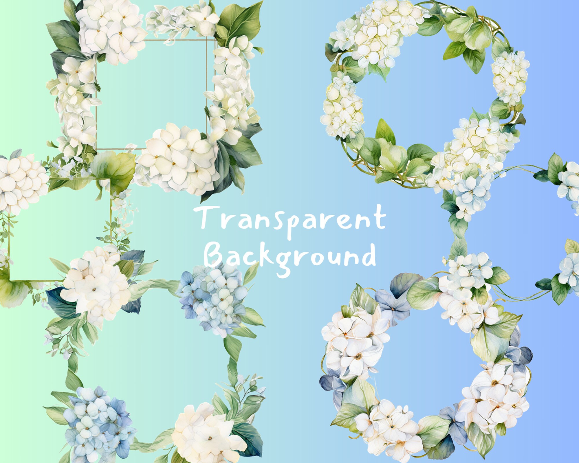 White Hydrangea Frame Digital Printable Clip Art Graphics in - Etsy