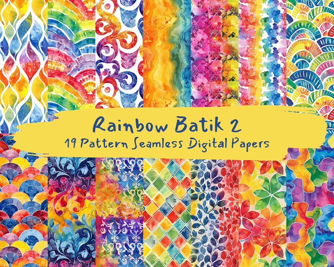Rainbow Batik Pattern Seamless Digital Papers - Printable Scrapbook ...