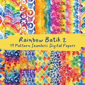 Rainbow Batik Pattern Seamless Digital Papers - Printable Scrapbook ...