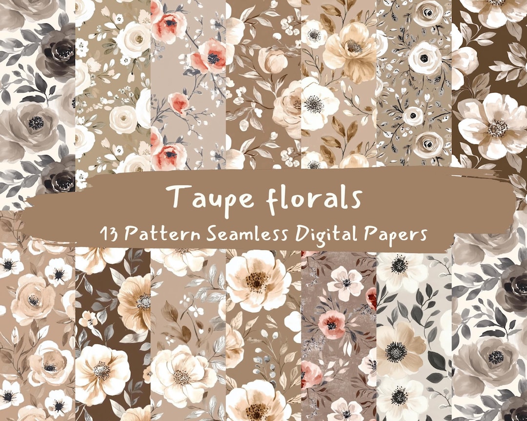 Taupe Florals Pattern Seamless Digital Papers - Printable Scrapbook ...
