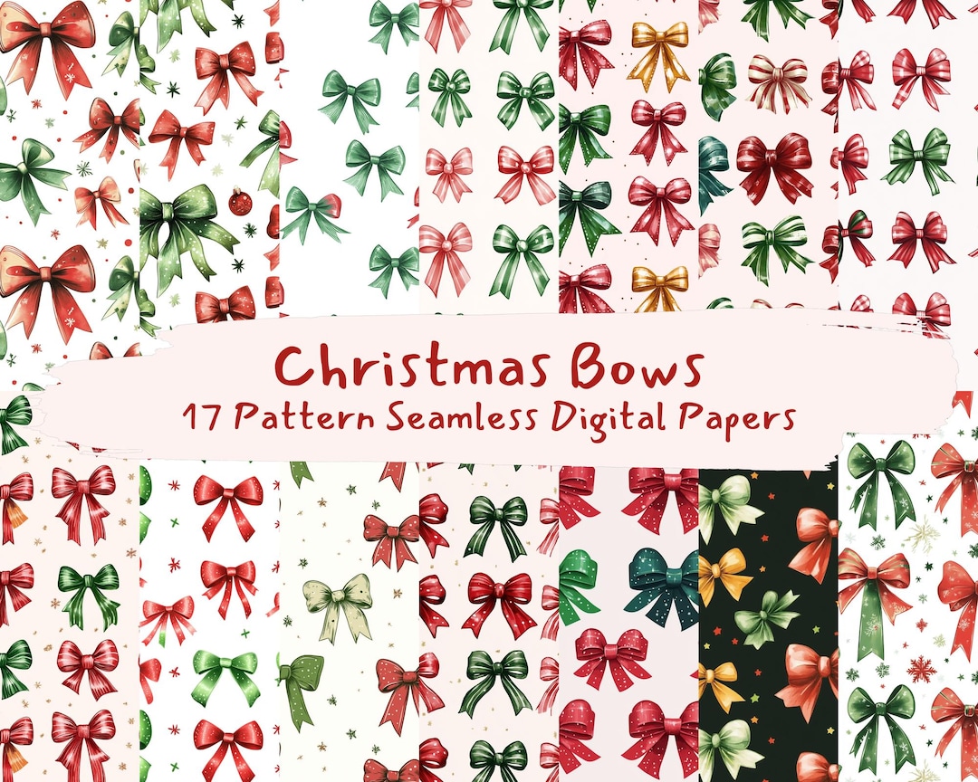 Christmas Bows Pattern Seamless Digital Papers - Printable Scrapbook ...