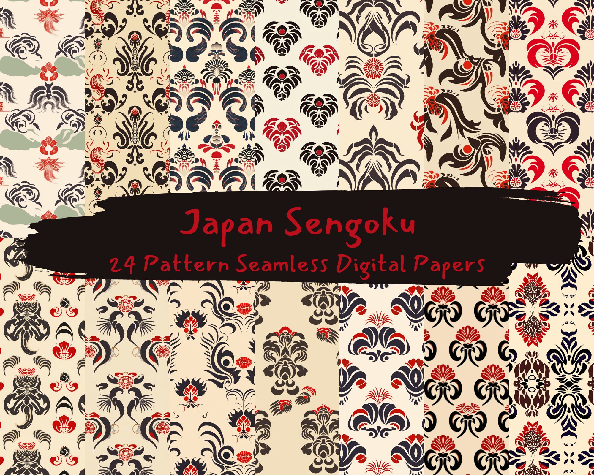 Japan Sengoku Pattern Seamless Digital Papers - Printable Scrapbook ...
