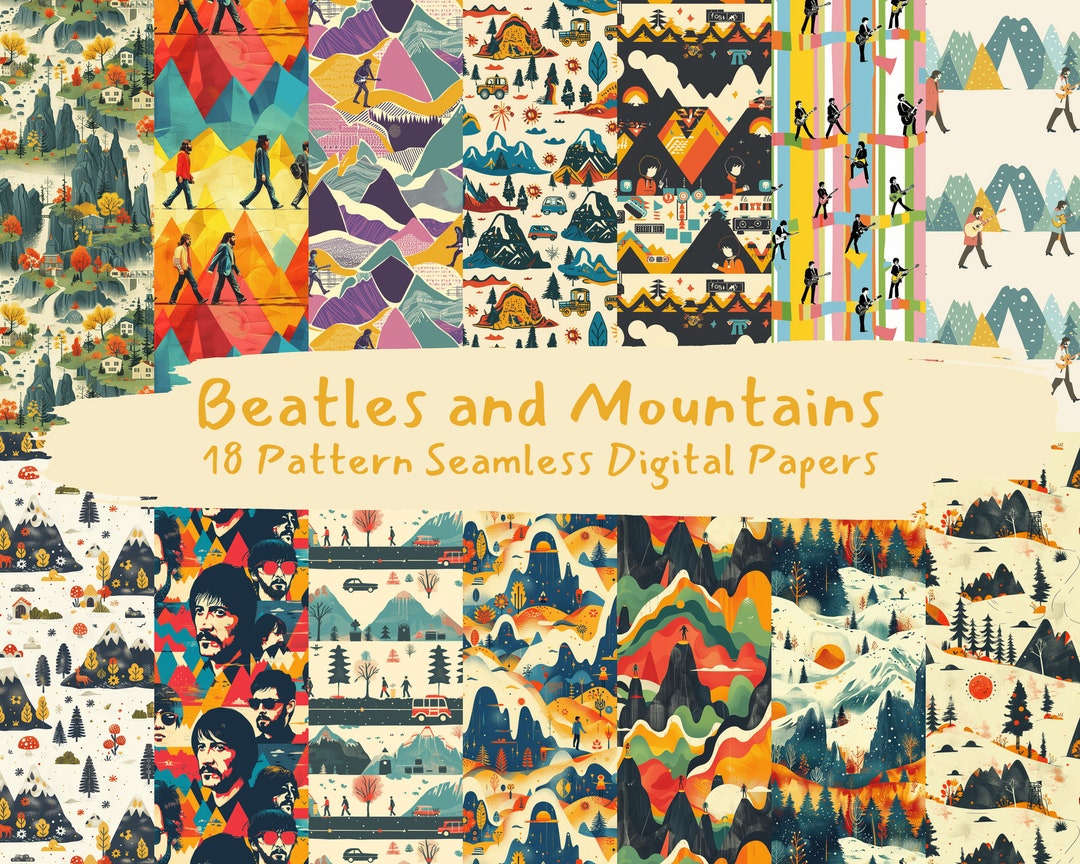 Beatles and Mountains Pattern Seamless Digital Papers - Printable ...