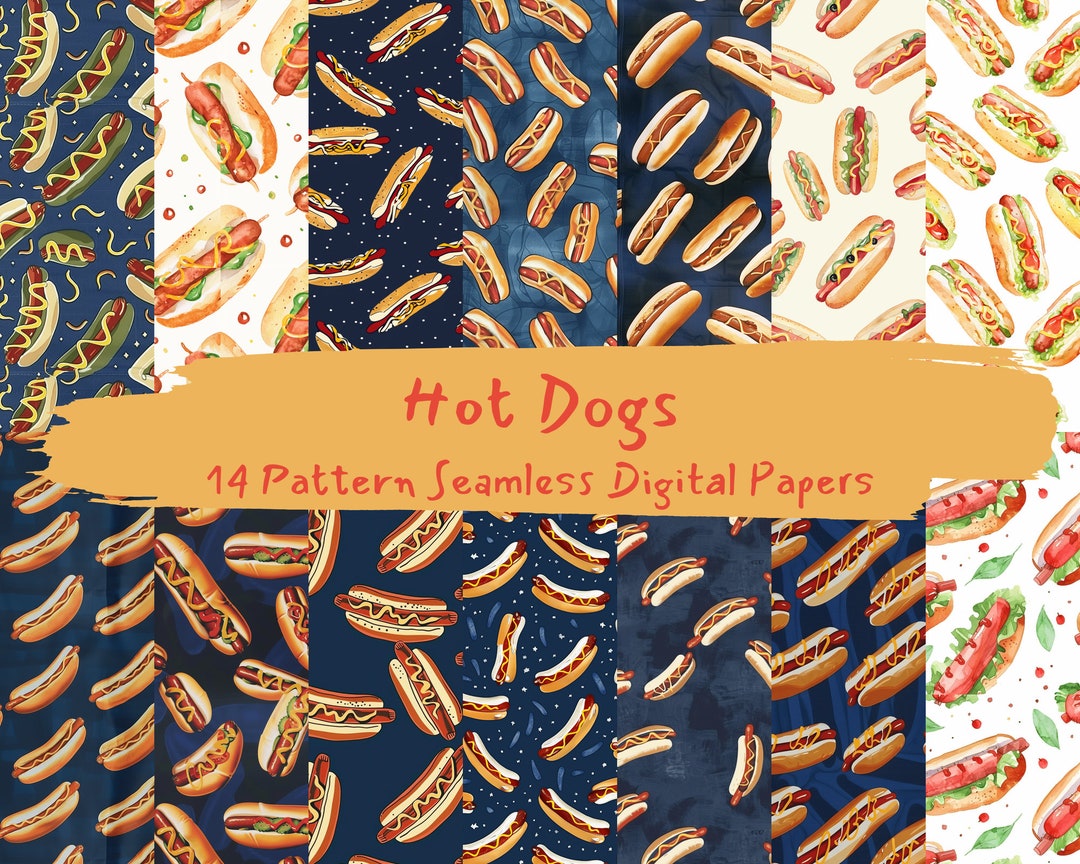 Hot Dogs Pattern Seamless Digital Papers - Printable Scrapbook Paper ...
