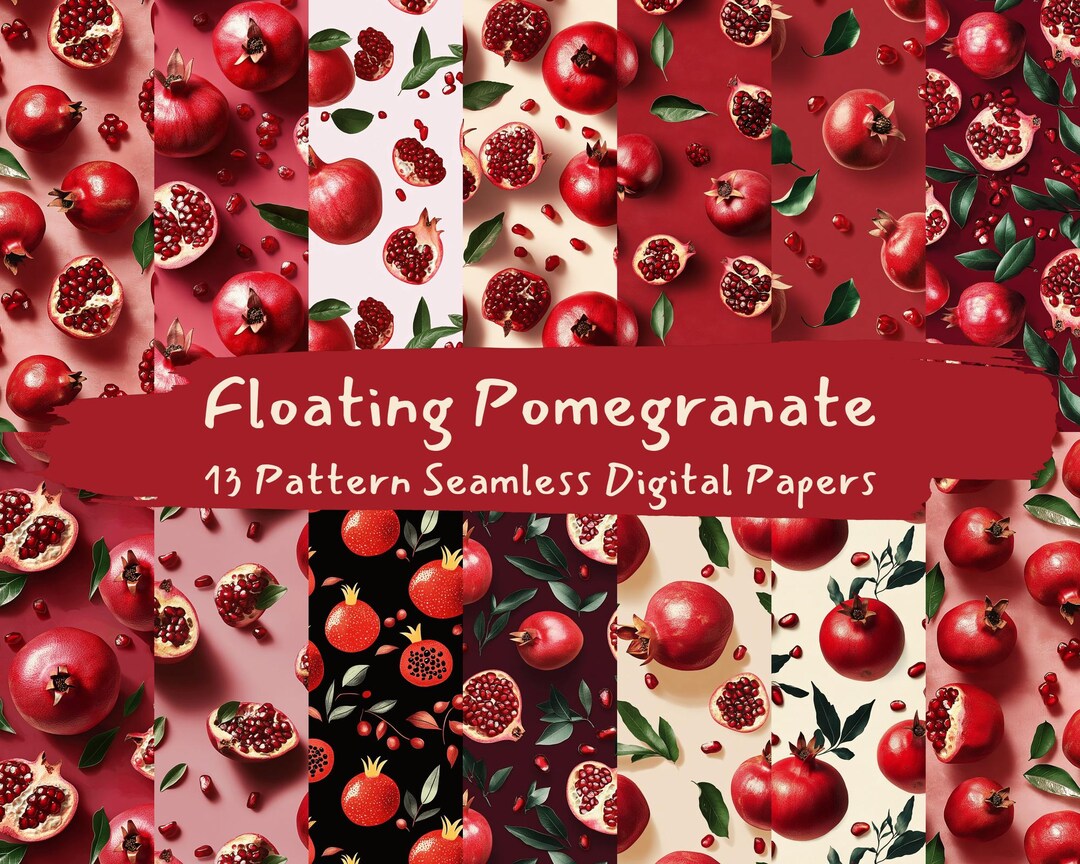 Floating Pomegranate Pattern Seamless Digital Papers - Printable ...