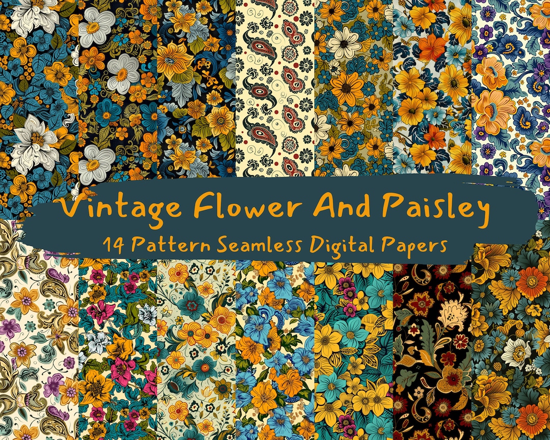 Vintage Flower and Paisley Pattern Seamless Digital Papers - Printable ...