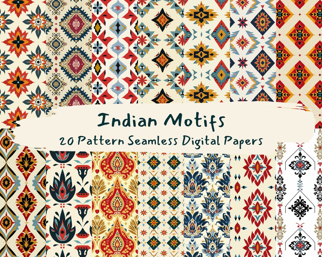 Indian Motifs Pattern Seamless Digital Papers - Printable Scrapbook ...