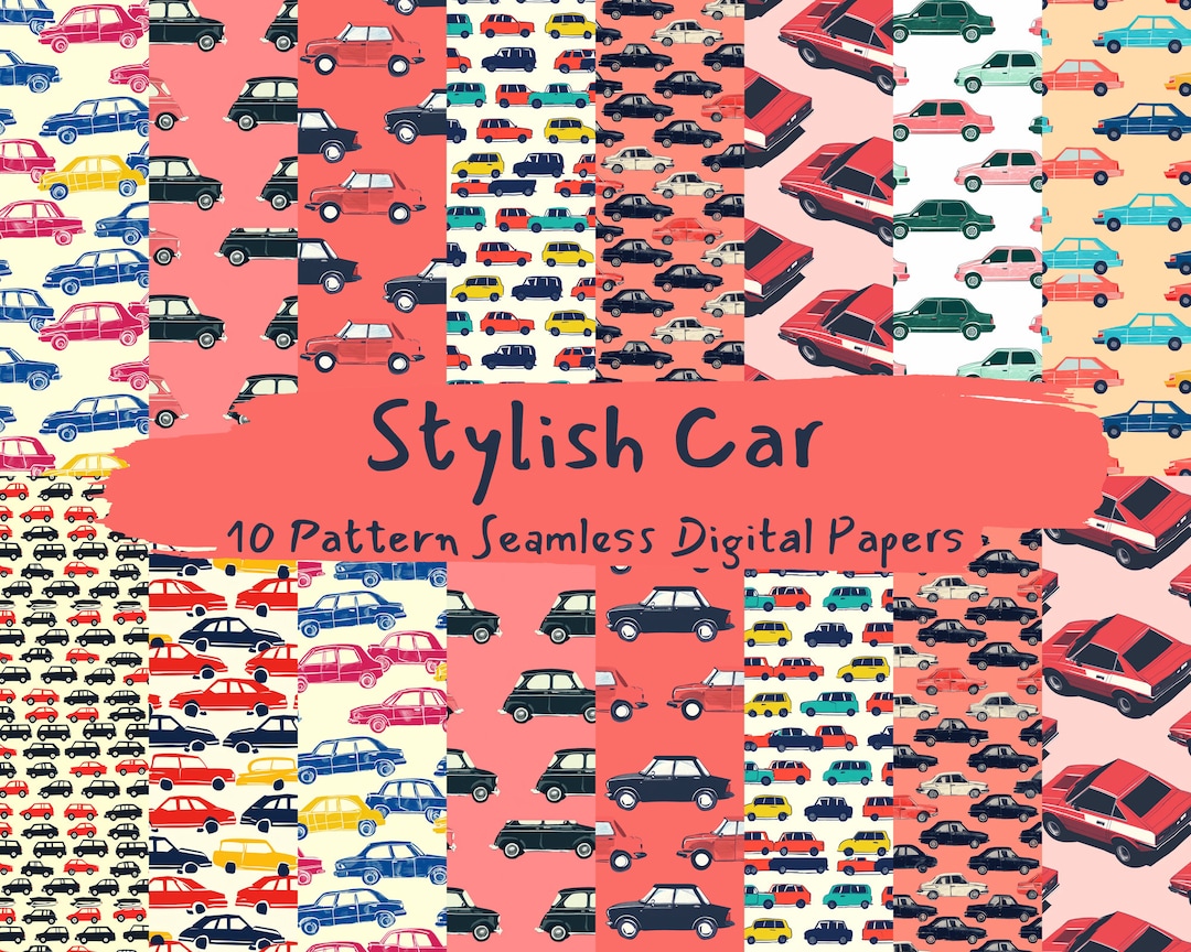 Stylish Car Pattern Seamless Digital Papers - Printable Scrapbook Paper ...