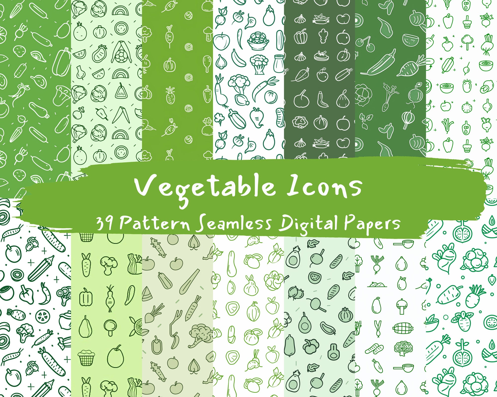 Vegetable Icons Pattern Seamless Digital Papers Printable Scrapbook ...