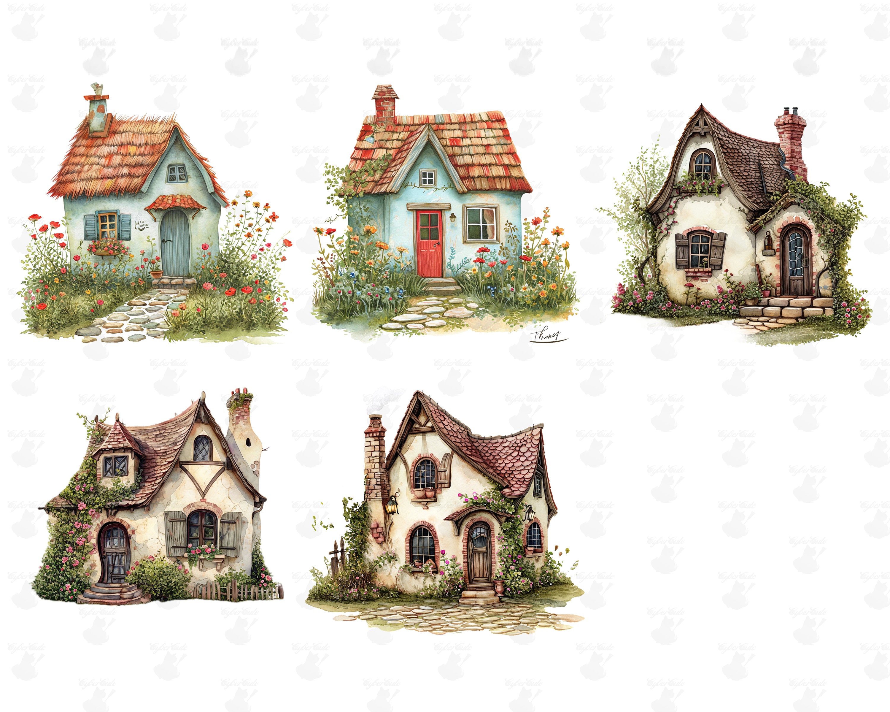 Little Cottage Digital Printable Clip Art Graphics in PNG Format ...