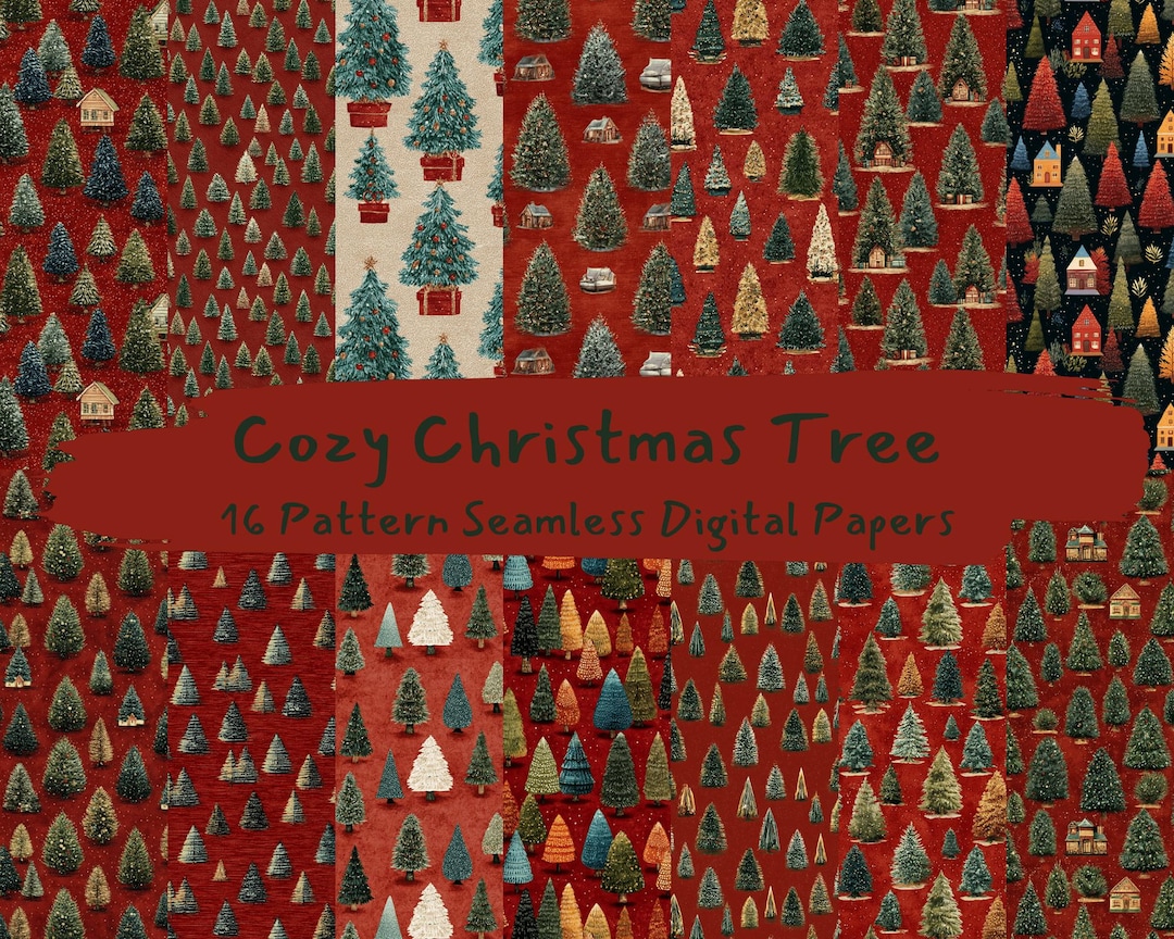 Cozy Christmas Tree Pattern Seamless Digital Papers - Printable ...